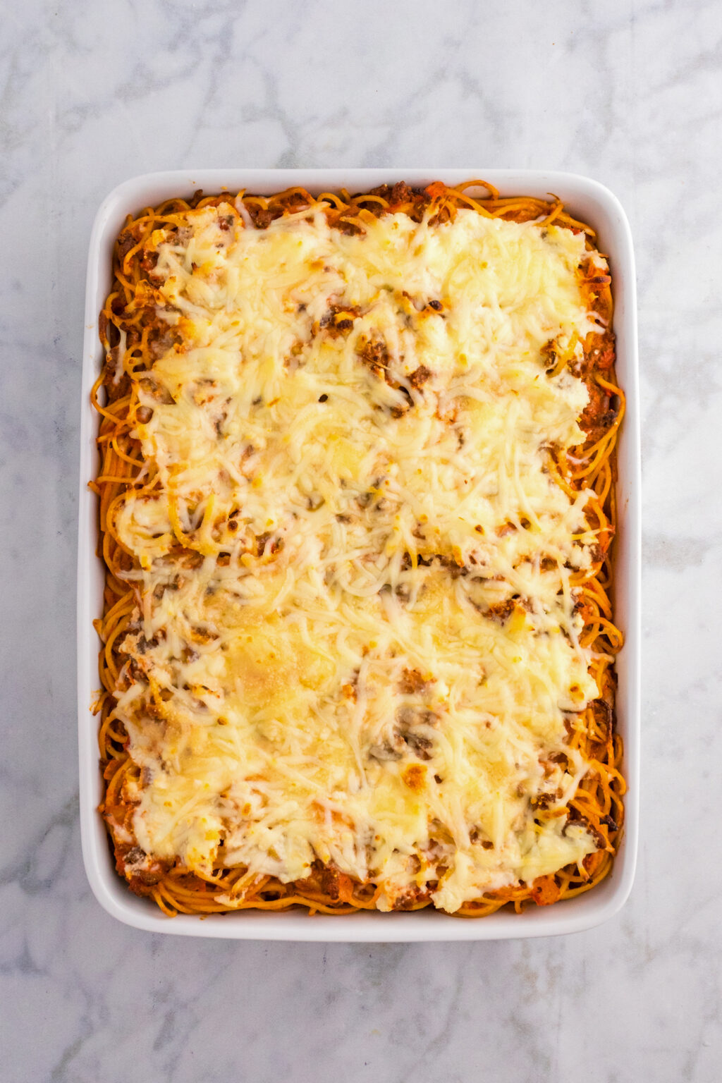 The Best Cheesy Baked Spaghetti Casserole with Meat Sauce