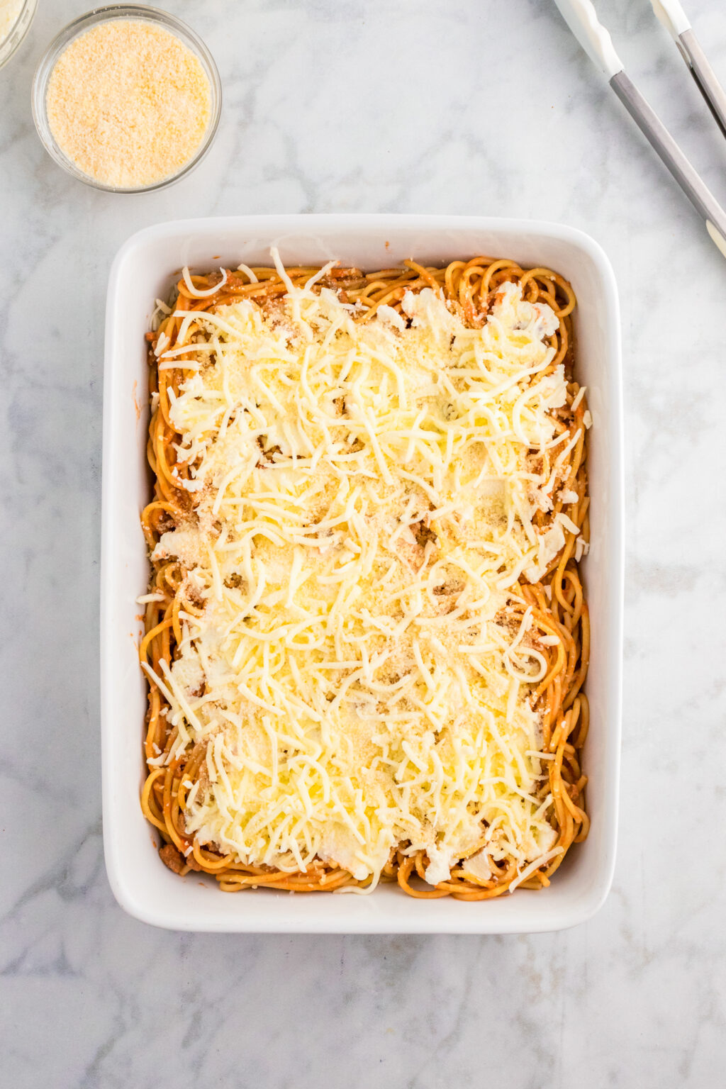The Best Cheesy Baked Spaghetti Casserole with Meat Sauce
