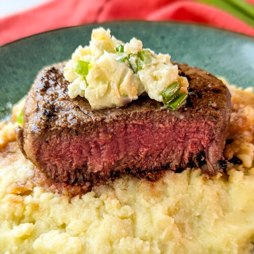 Pan Seared Filet Mignon with Gorgonzola Butter - Easy Recipe
