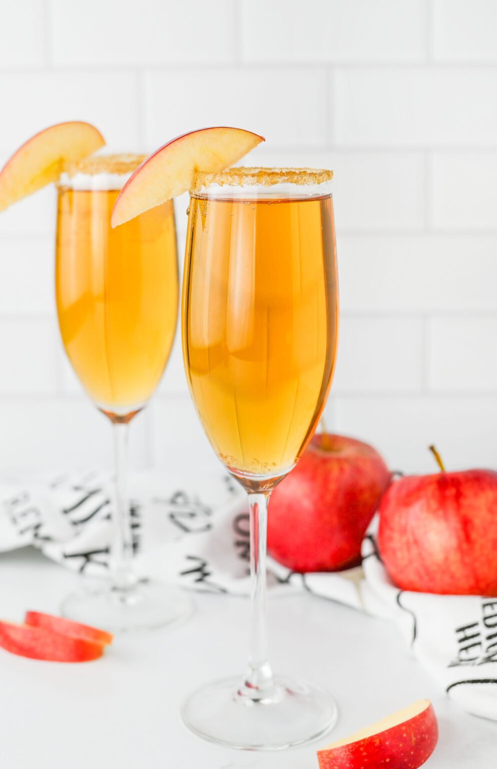 Apple Cider Mimosas with Brown Sugar Rim